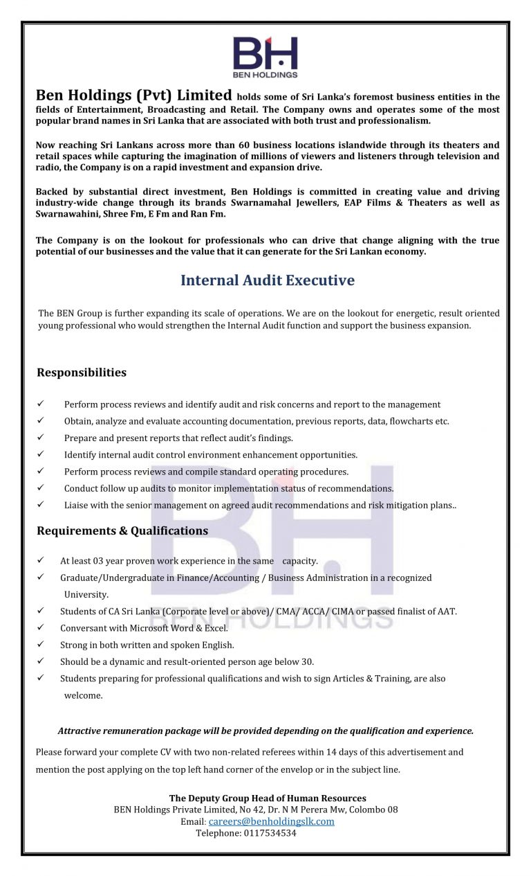 Careers – Ben Holdings (Private) Limited holds Sri Lanka’s famous ...